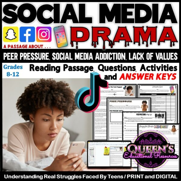 Social Media Reading Passage and Activity Worksheets, Peer Pressure ...