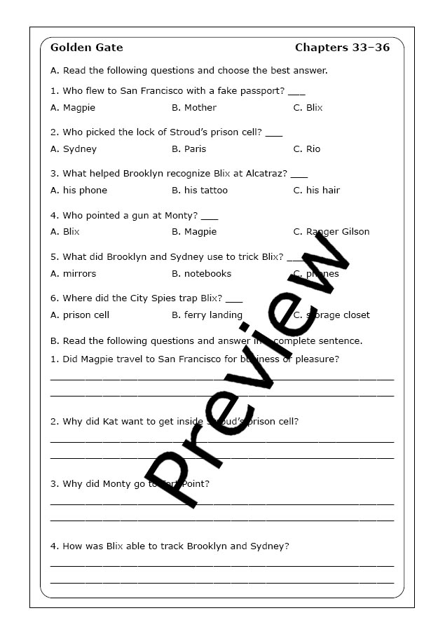 James Ponti "City Spies Golden Gate" worksheets | Made By Teachers