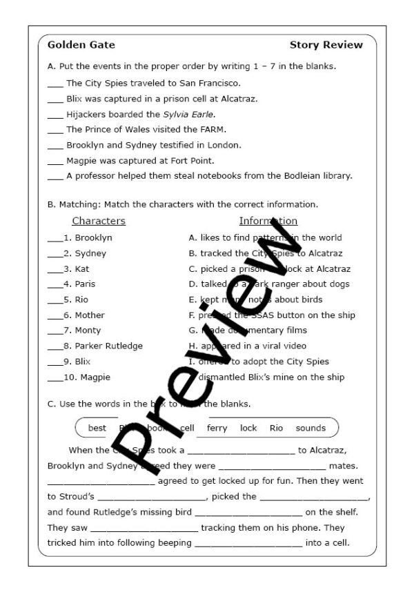 James Ponti "City Spies Golden Gate" worksheets | Made By Teachers