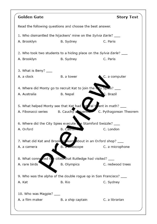 James Ponti "City Spies Golden Gate" worksheets | Made By Teachers