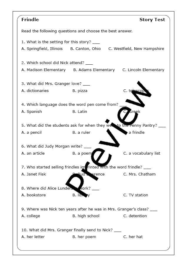 Andrew Clements "Frindle" worksheets | Made By Teachers