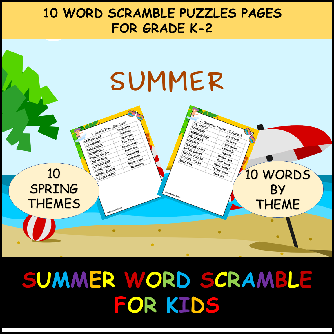 Summer Word Scramble Puzzles Grade K-2: 10 Fun End of the Year ...