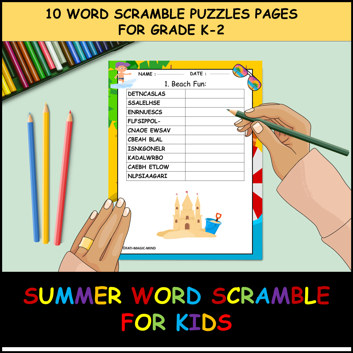 Summer Word Scramble Puzzles Grade K-2: 10 Fun End of the Year ...