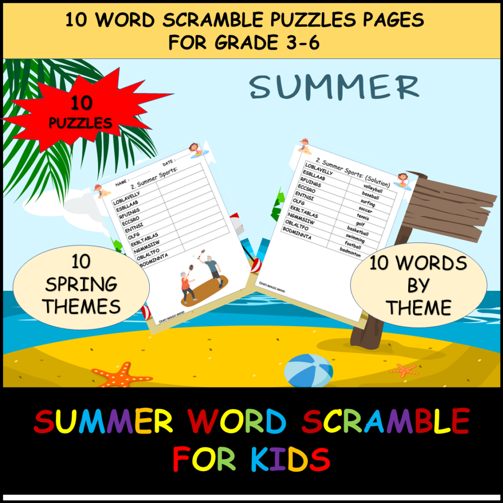 Summer Word Scramble Puzzles Grade 3-6: 10 Fun End of the Year ...