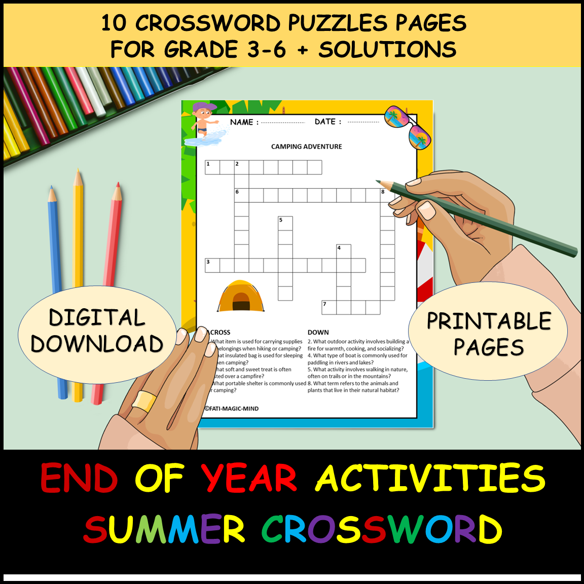 Summer Crossword Puzzle 10 fun End of the Year Activities Grd3-6 ...
