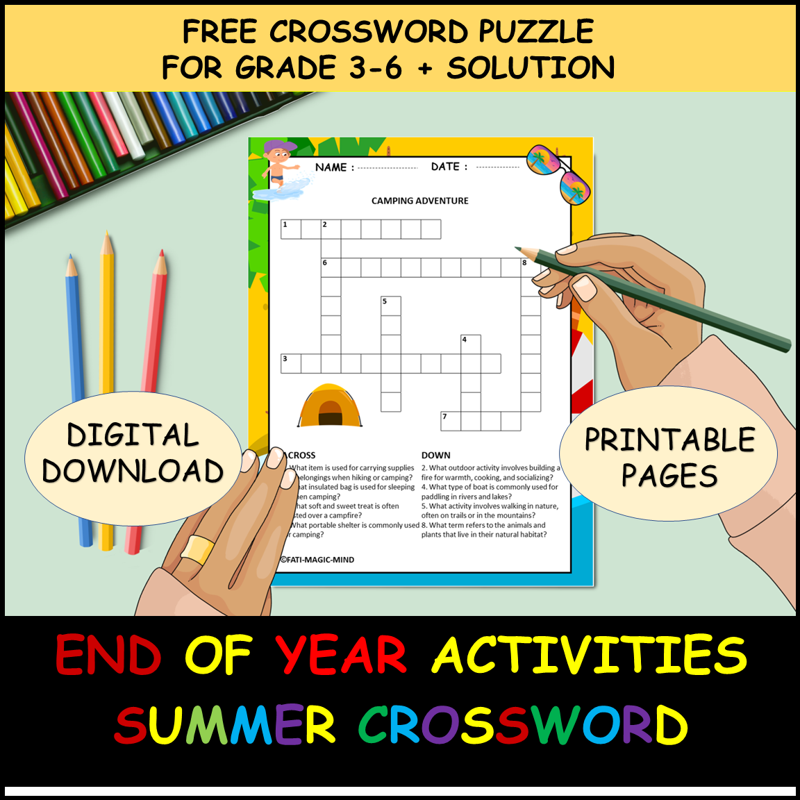 Summer Crossword puzzle Free Printable end of the year activities for ...