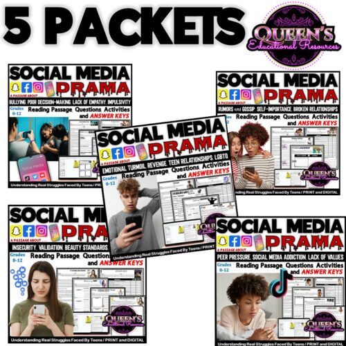 Social Media Drama Reading Passages and Activity Worksheets BUNDLE ...