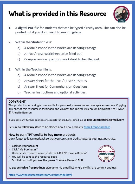 Mobile Phone Etiquette in the Workplace Reading Passage and questions ...