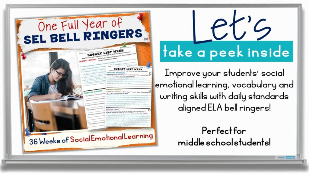 SEL Bell Ringers Middle School - ALL YEAR of Social Emotional Learning ...