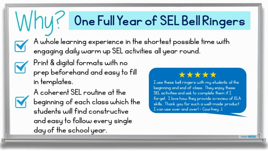 SEL Bell Ringers Middle School - ALL YEAR of Social Emotional Learning ...