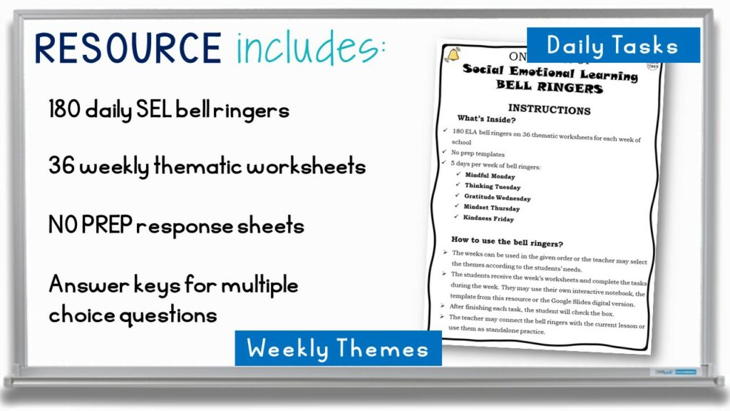 SEL Bell Ringers Middle School - ALL YEAR of Social Emotional Learning ...