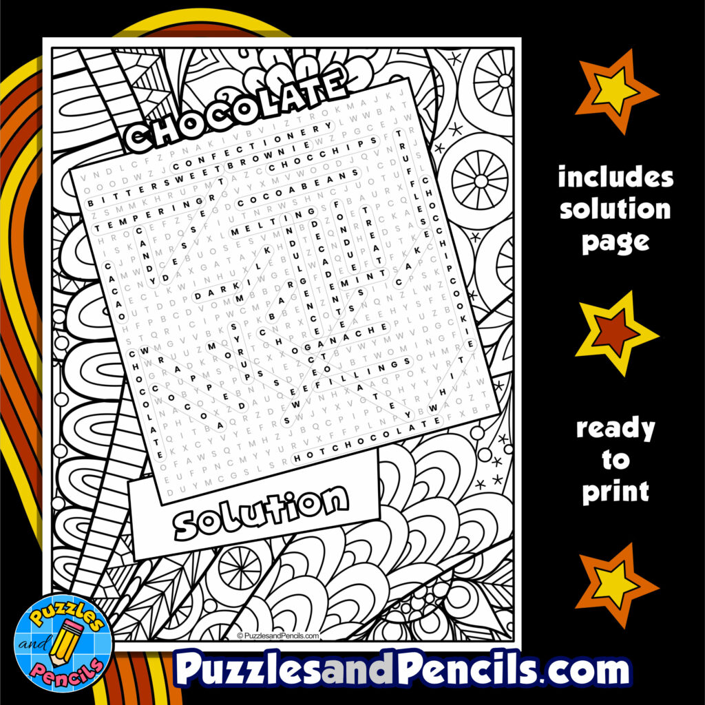 Chocolate Word Search Puzzle Activity with Coloring | Wordsearch | Made ...