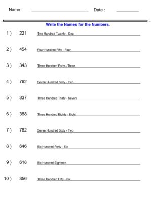 Place Value Worksheets Word Names for Numbers Worksheets 3 Digits 4 ...