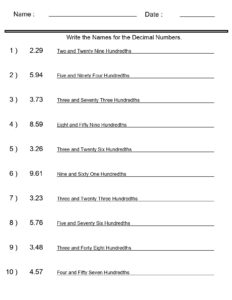 Place Value Worksheets Word Names for Decimal Numbers Worksheets 2 ...