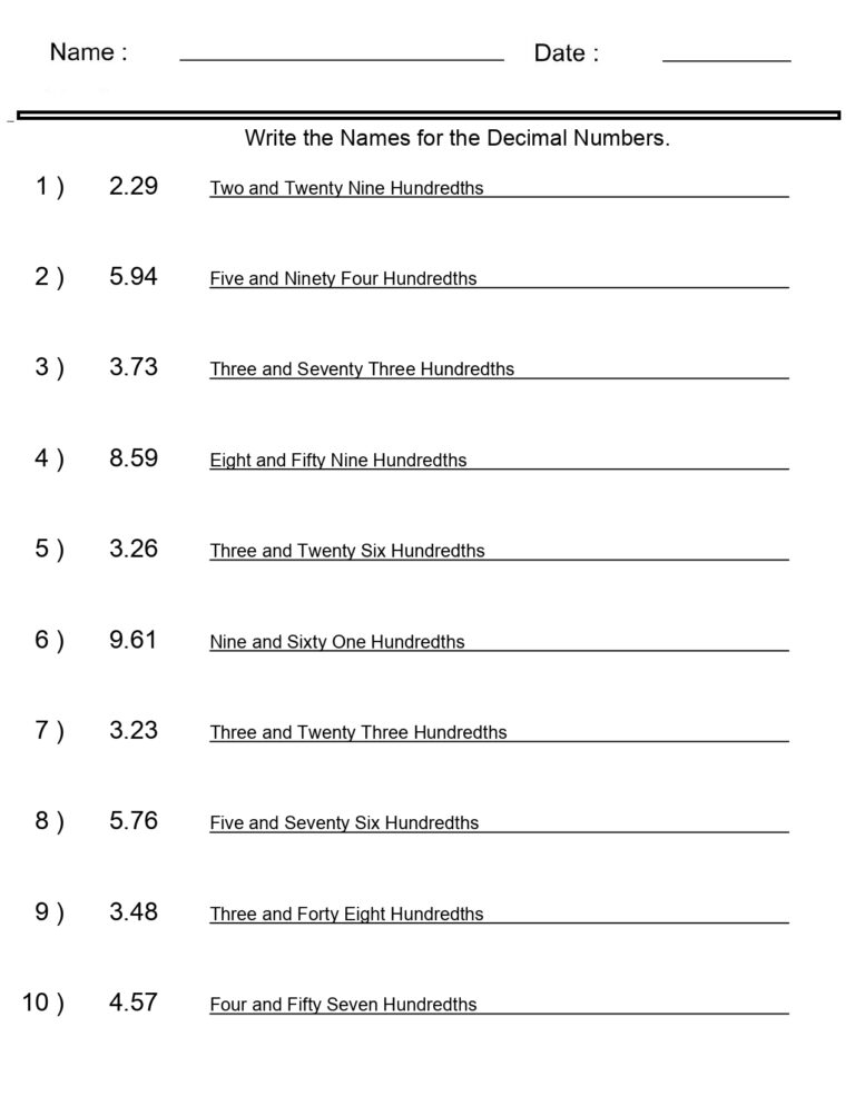 Place Value Worksheets Word Names for Decimal Numbers Worksheets 2 ...