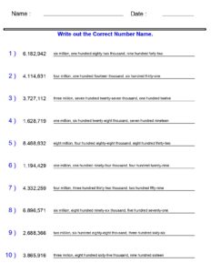 Word Names for Numbers in the Billions Worksheets 7 Digits 8 Digits ...