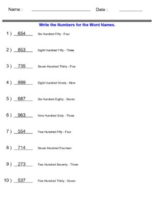 Place Value Worksheets Numbers for Word Names Worksheets 3 Digits 4 ...