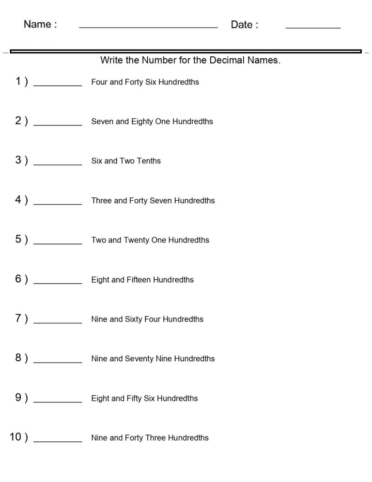 Place Value Worksheets Decimal Numbers for Word Names Worksheets | Made ...