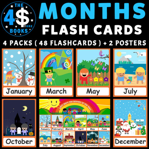 Months Flashcards - 4 Packs + 4 Posters | Made By Teachers
