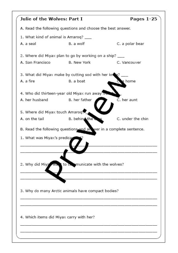 Jean Craighead George "Julie of the Wolves" worksheets | Made By Teachers