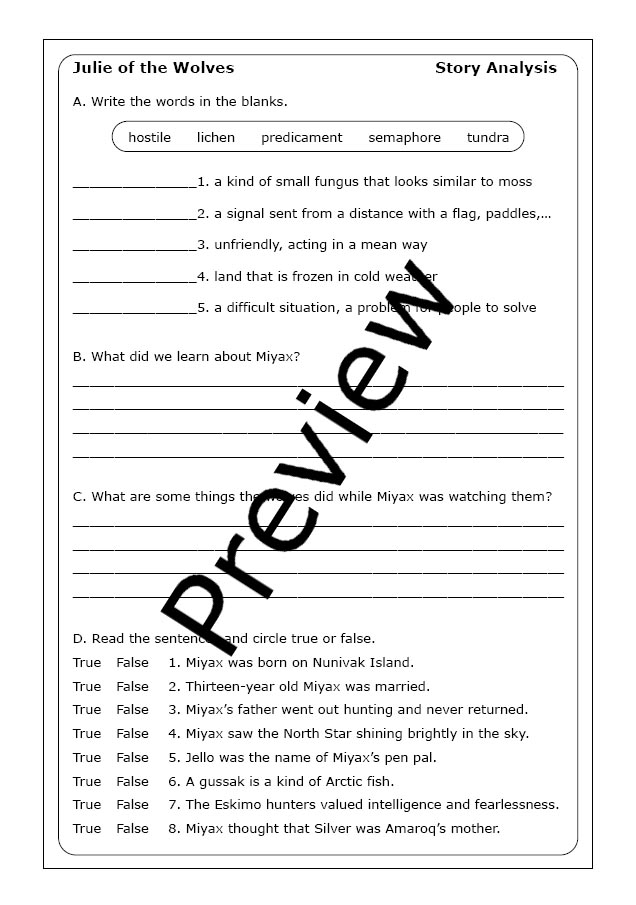 Jean Craighead George "Julie of the Wolves" worksheets | Made By Teachers