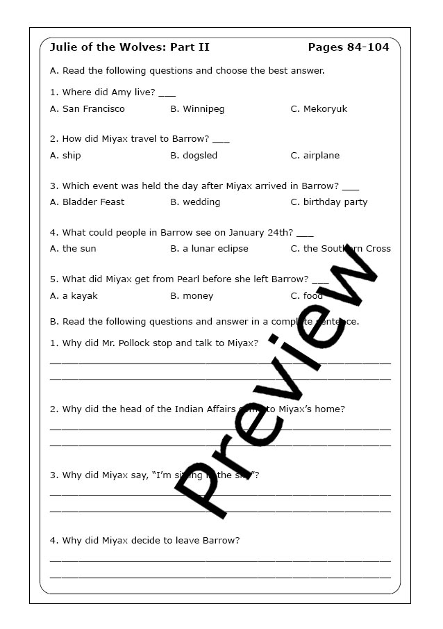 Jean Craighead George "Julie of the Wolves" worksheets | Made By Teachers