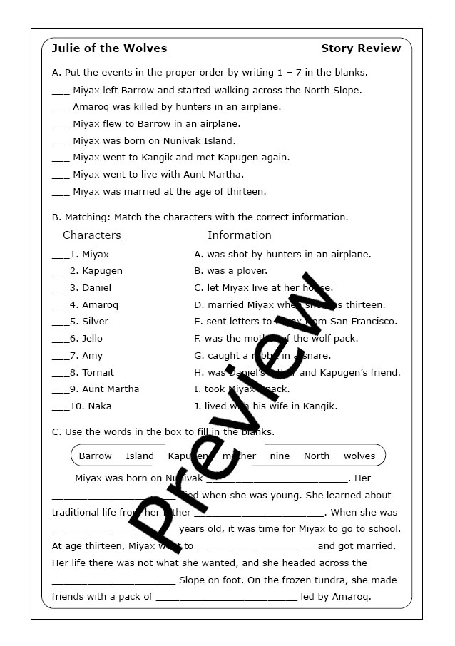 Jean Craighead George "Julie of the Wolves" worksheets | Made By Teachers
