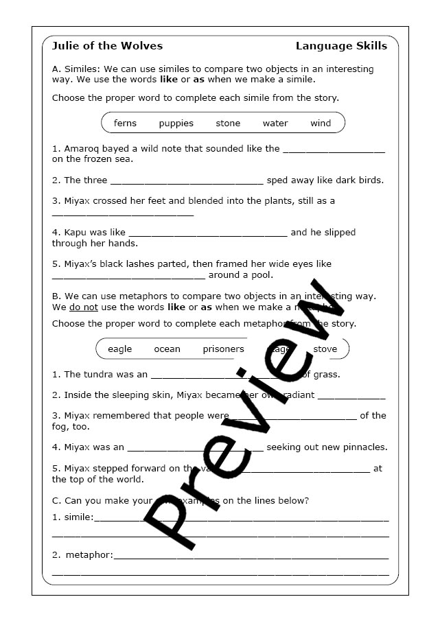 Jean Craighead George "Julie of the Wolves" worksheets | Made By Teachers