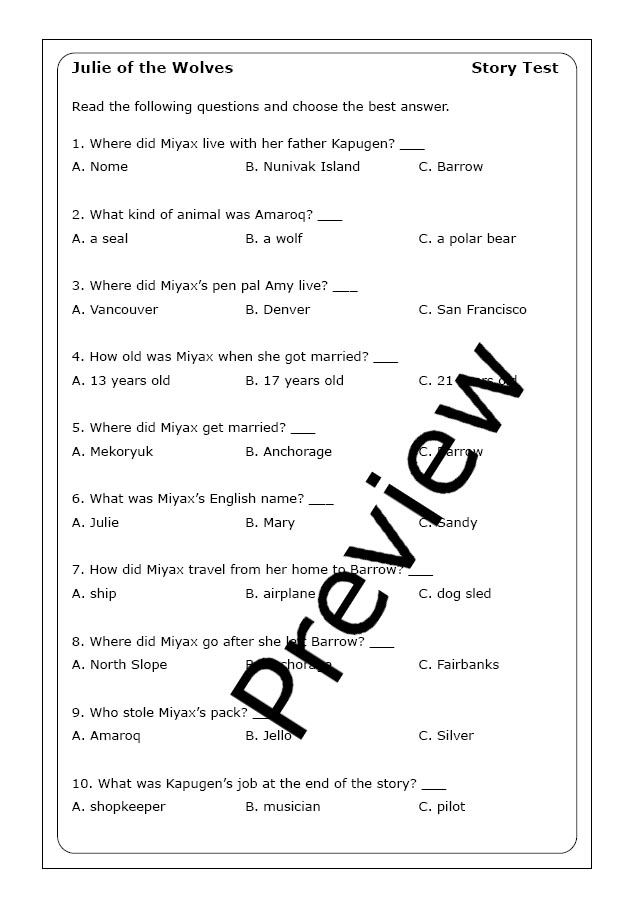 Jean Craighead George "Julie of the Wolves" worksheets | Made By Teachers