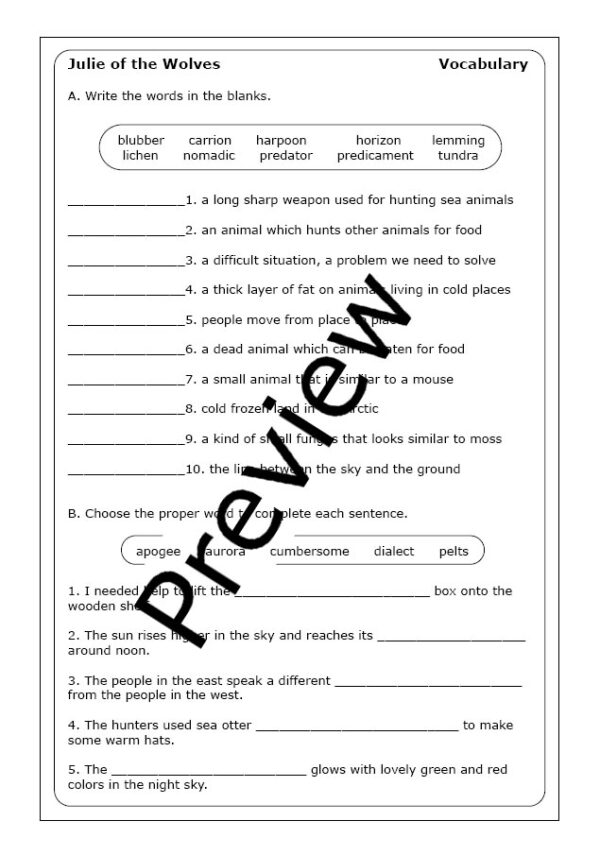 Jean Craighead George "Julie of the Wolves" worksheets | Made By Teachers