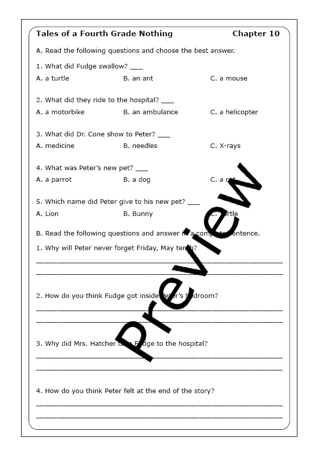 Judy Blume "Tales of a Fourth Grade Nothing" worksheets | Made By Teachers