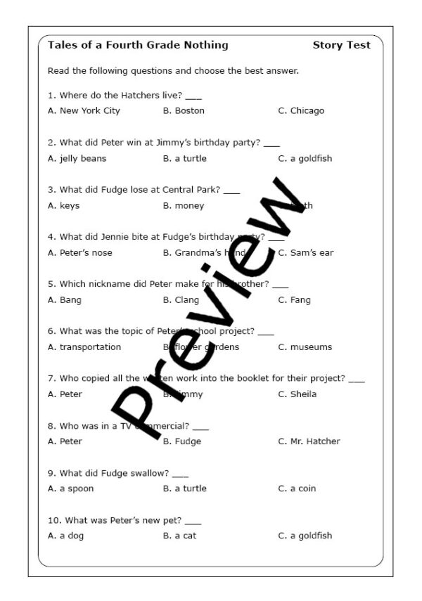 Judy Blume "Tales of a Fourth Grade Nothing" worksheets | Made By Teachers