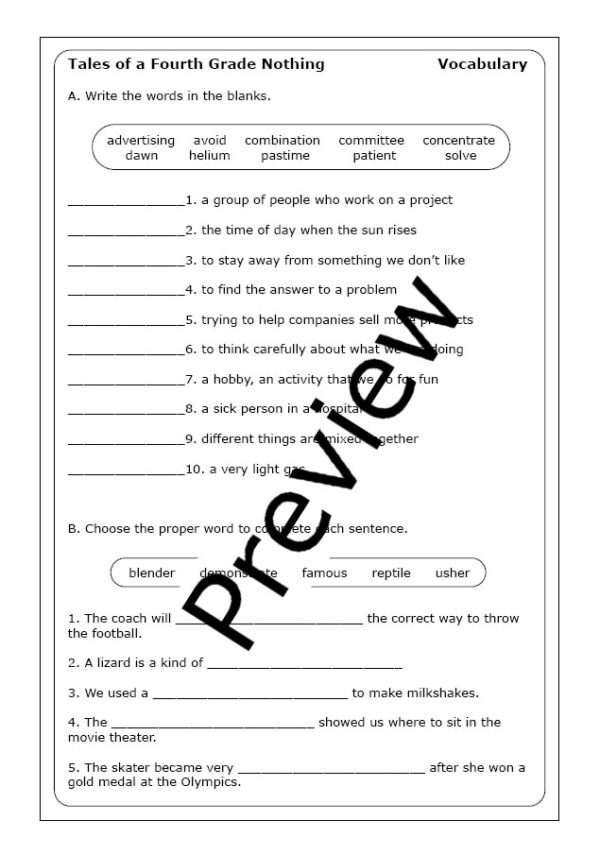 Judy Blume "Tales of a Fourth Grade Nothing" worksheets | Made By Teachers