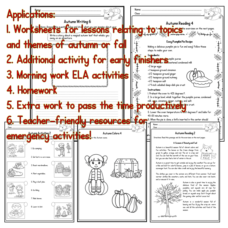 Autumn | Fall Season No-Prep ELA Worksheets | Made By Teachers
