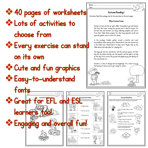 Autumn | Fall Season No-Prep ELA Worksheets | Made By Teachers