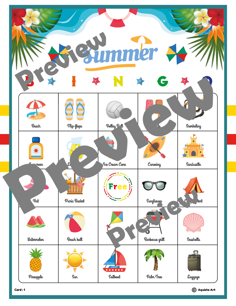 Summer Bingo Game Cards : A Cool Game for Hot Days | Made By Teachers