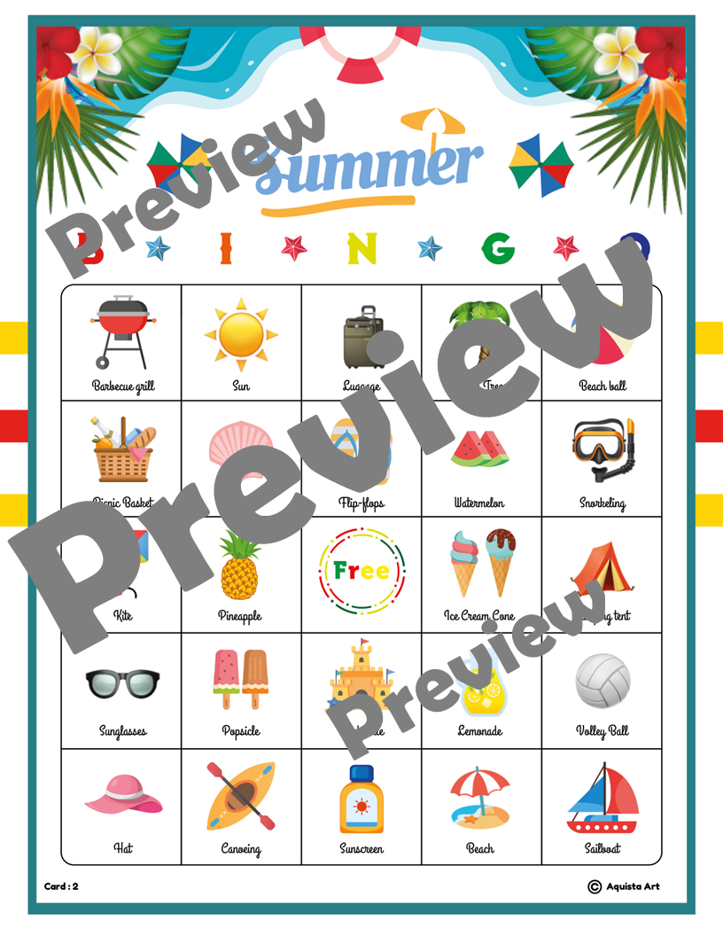Summer Bingo Game Cards : A Cool Game for Hot Days | Made By Teachers
