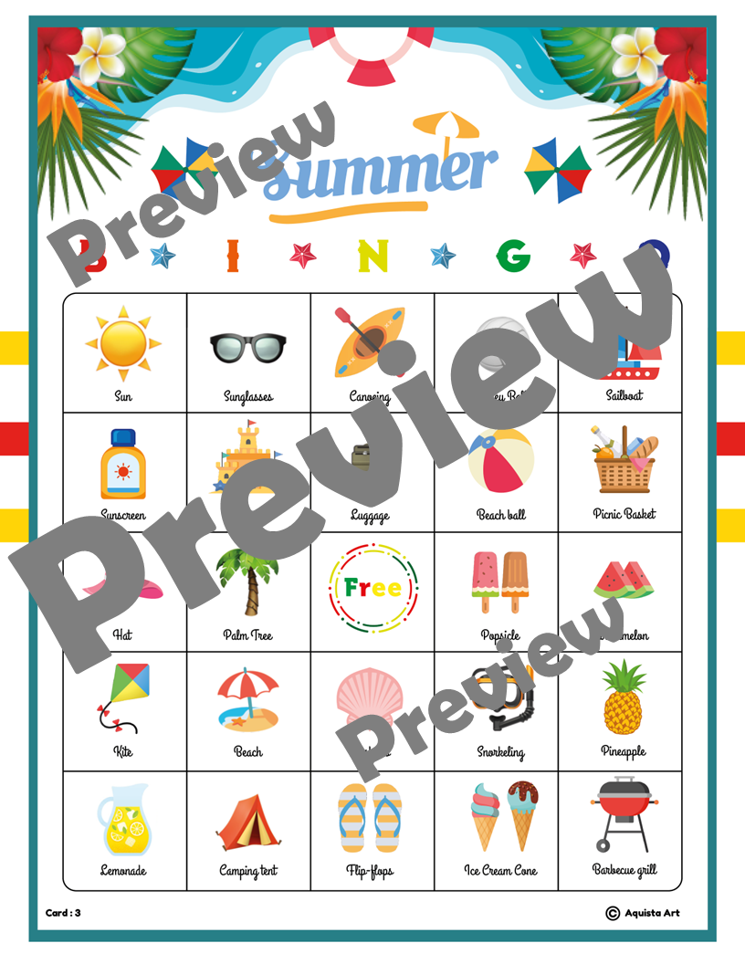 Summer Bingo Game Cards : A Cool Game for Hot Days | Made By Teachers