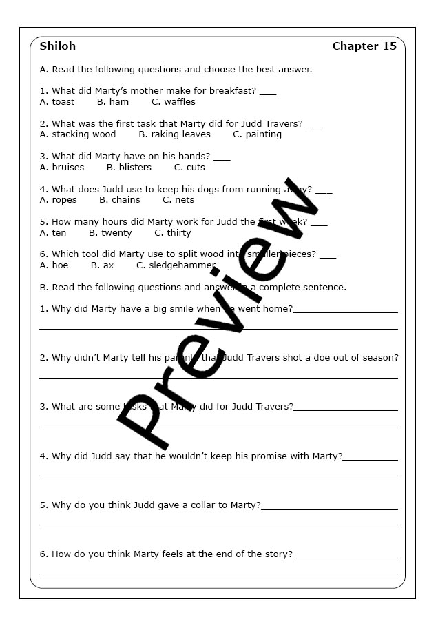 Phyllis Reynolds Naylor "Shiloh" worksheets | Made By Teachers