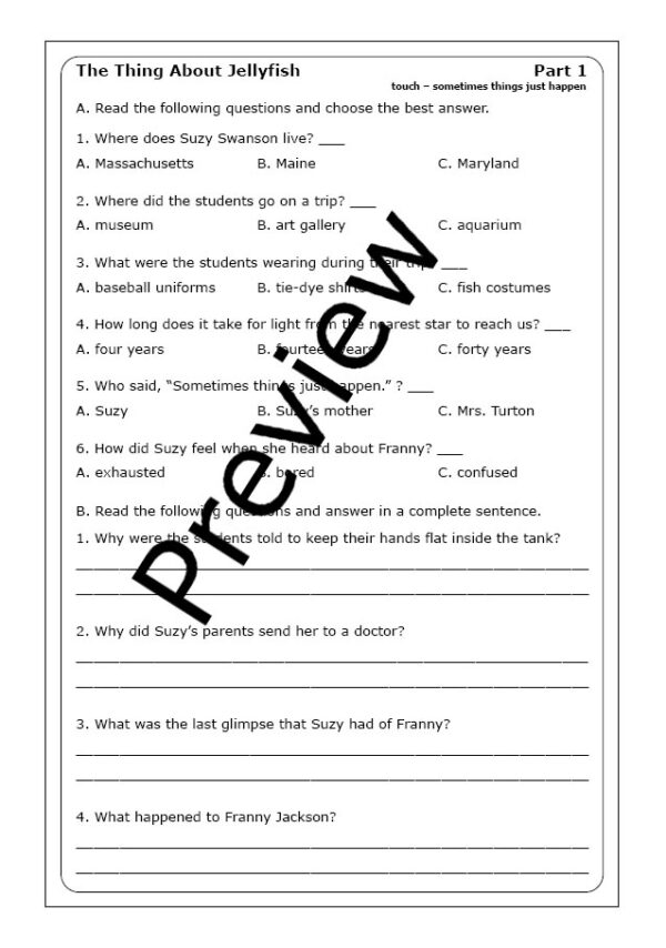 Ali Benjamin "The Thing About Jellyfish" worksheets | Made By Teachers