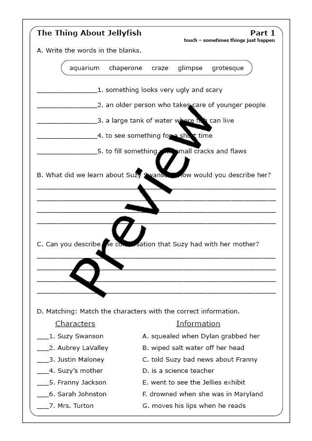 Ali Benjamin "The Thing About Jellyfish" worksheets | Made By Teachers