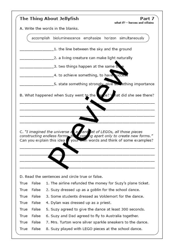Ali Benjamin "The Thing About Jellyfish" worksheets | Made By Teachers