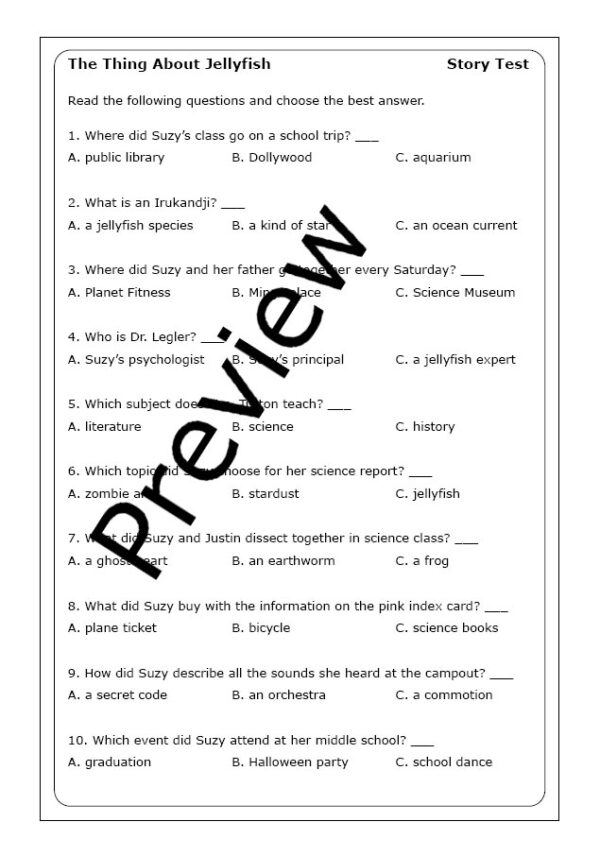 Ali Benjamin "The Thing About Jellyfish" worksheets | Made By Teachers