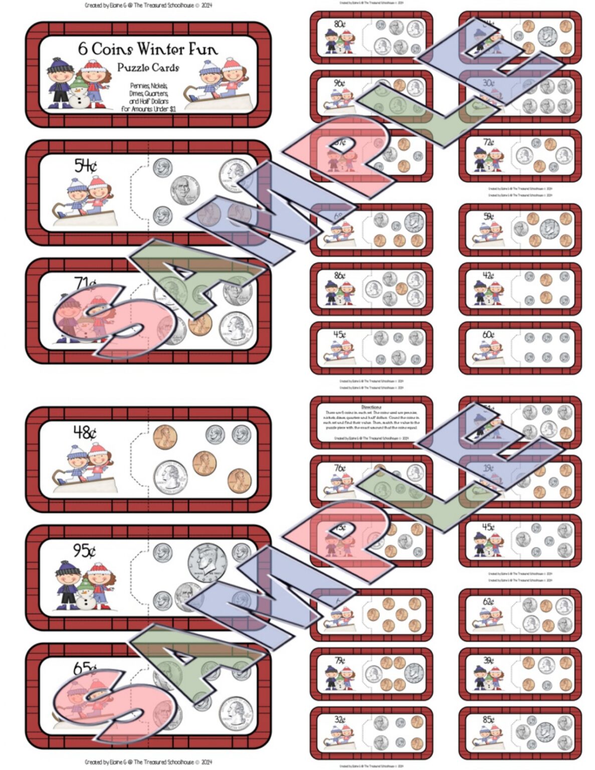 Matching Money Coin Value Puzzle Cards for Winter | Made By Teachers