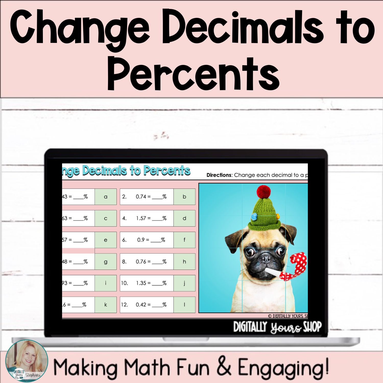 Change - Convert - Decimals to Percents Self-Checking Digital Activity ...