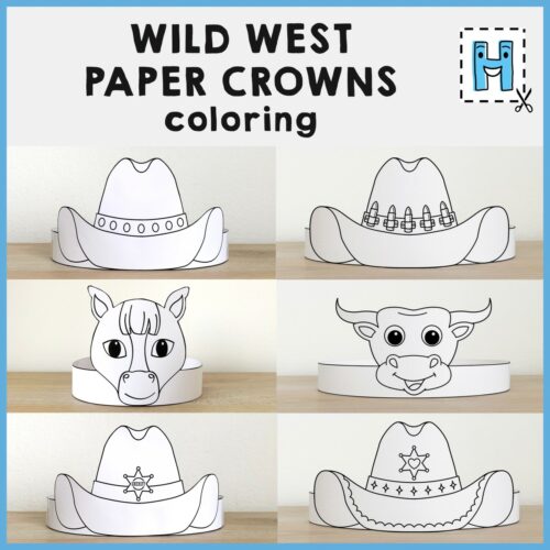 Wild West Paper Crowns Headbands Hats Printable Cowboy Craft Coloring ...