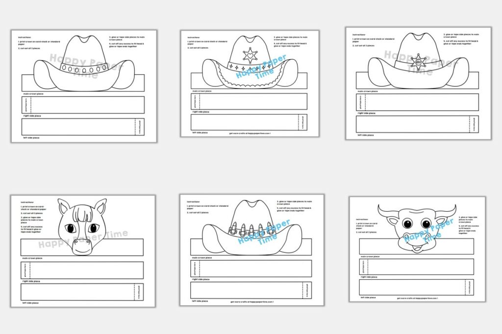 Wild West Paper Crowns Headbands Hats Printable Cowboy Craft Coloring ...