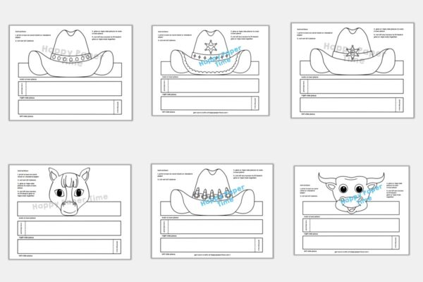Wild West Paper Crowns Headbands Hats Printable Cowboy Craft Coloring ...