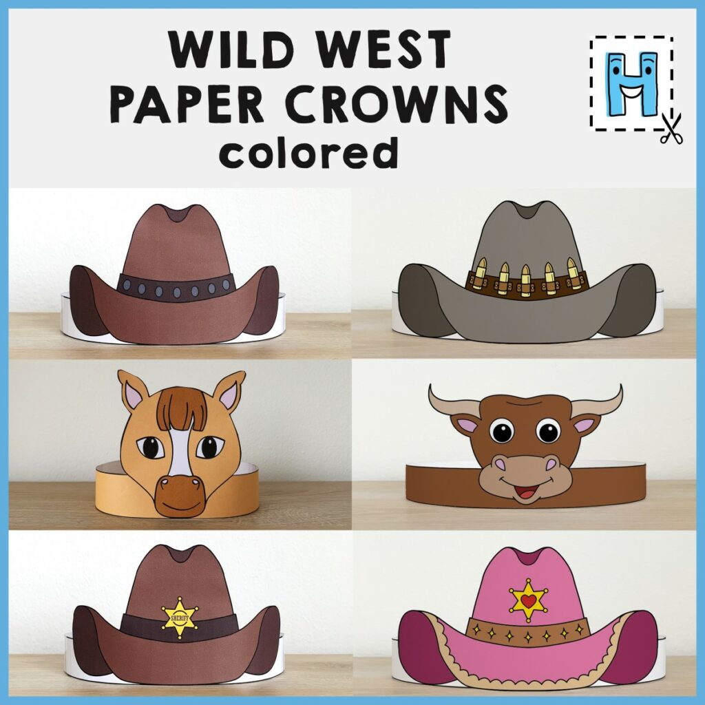 Wild West Paper Crowns Headbands Hats Printable Cowboy Craft Costume ...