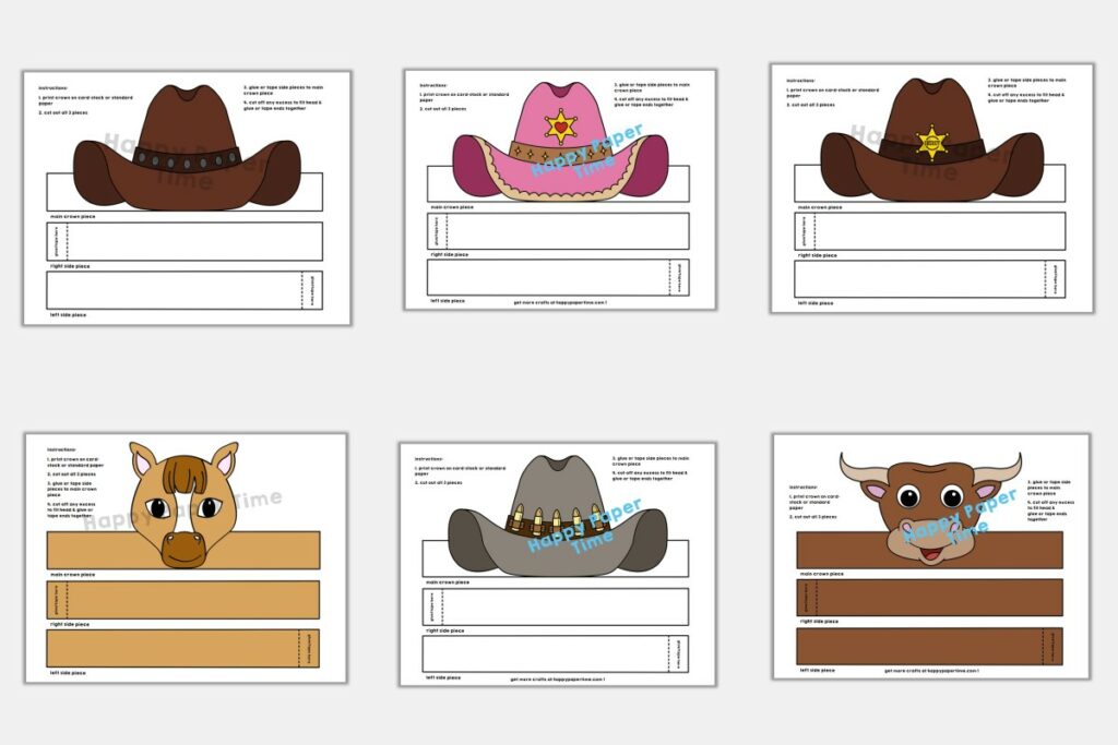Wild West Paper Crowns Headbands Hats Printable Cowboy Craft Costume ...